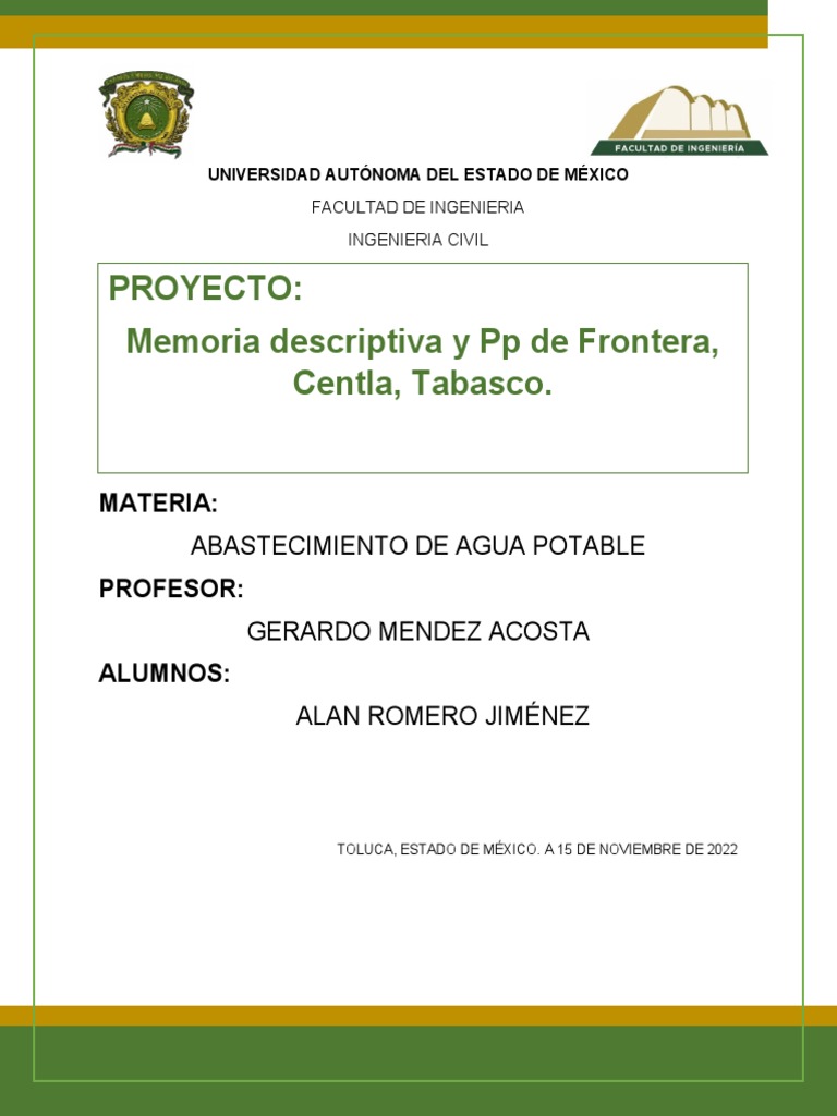 Memoria Descriptiva y PP de Frontera, Centla, Tabasco | PDF