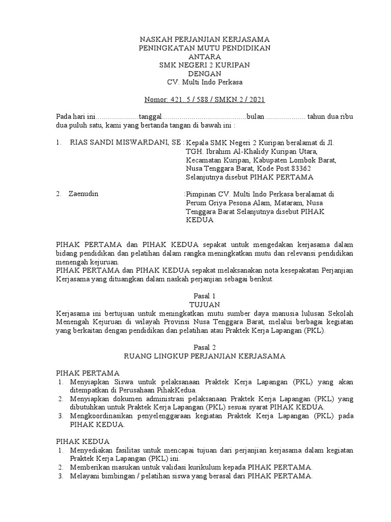 Naskah Perjanjian Kerjasama | PDF