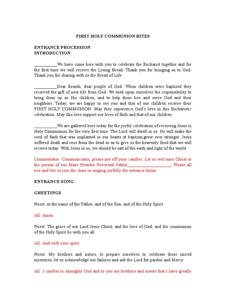 First Holy Communion Rites Pdf Eucharist Mass Liturgy
