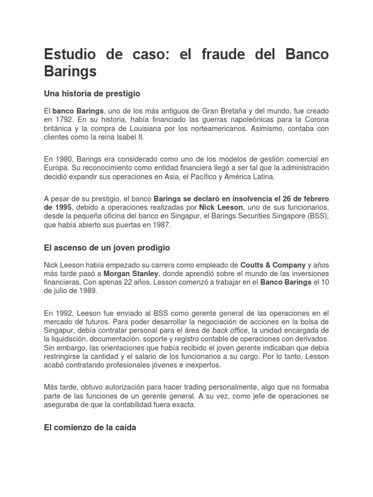 Estudio de Caso Barings | PDF | Economias
