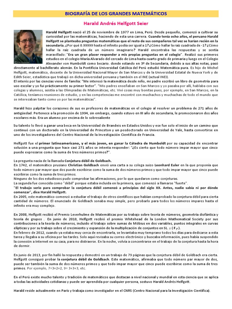 Biografía de Harald Helfgott | PDF | Teoría de los números | Número primo