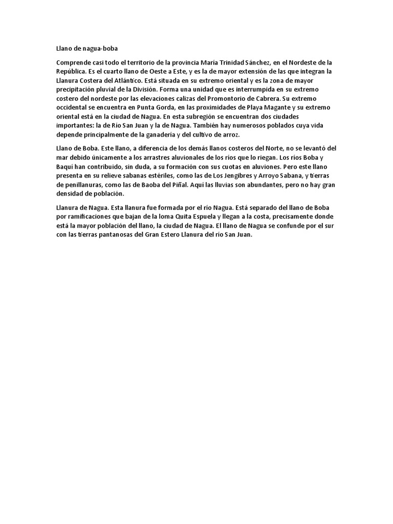 Llano de Nagua: Geografía y Población | PDF