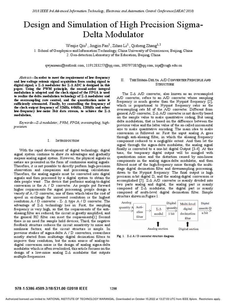 Design and Simulation of High Precision Sigma-Delta Modulator | PDF