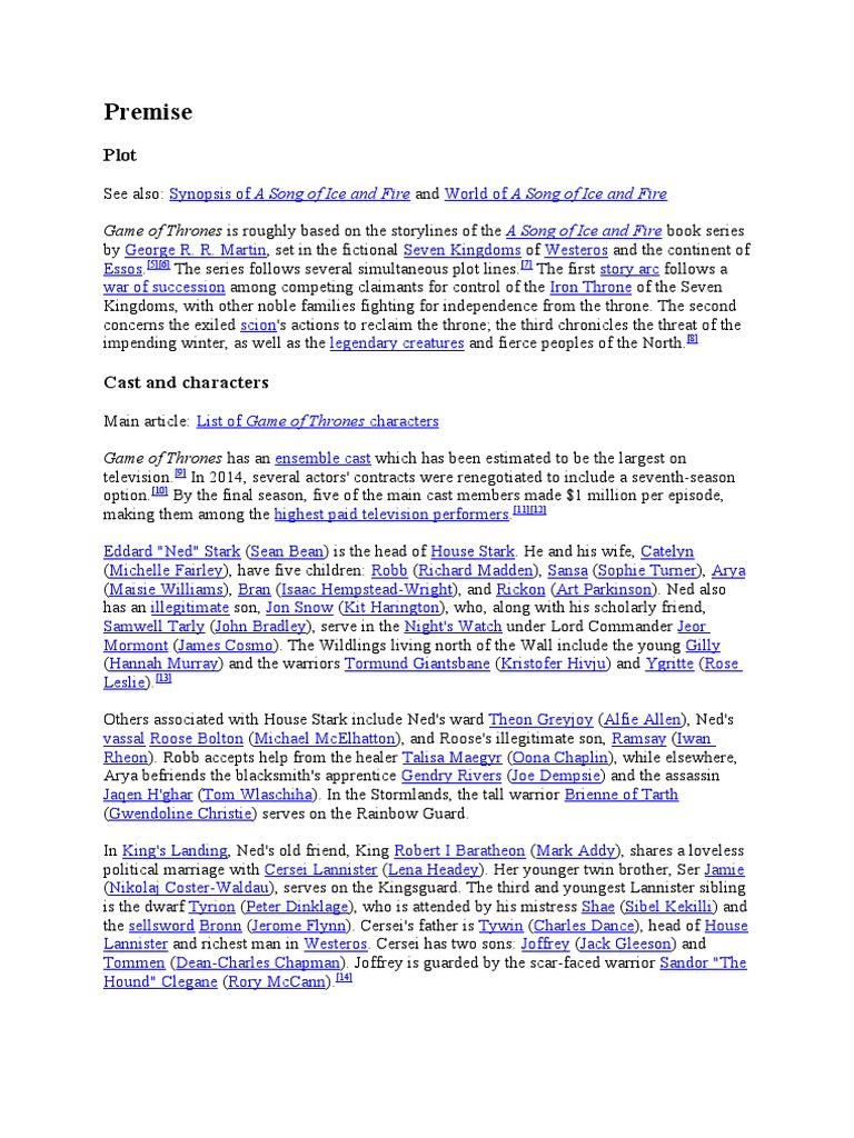 Premise | PDF | World Of A Song Of Ice And Fire | Works