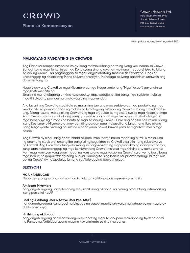 Tagalog Crowd1 Compensation Plan | PDF