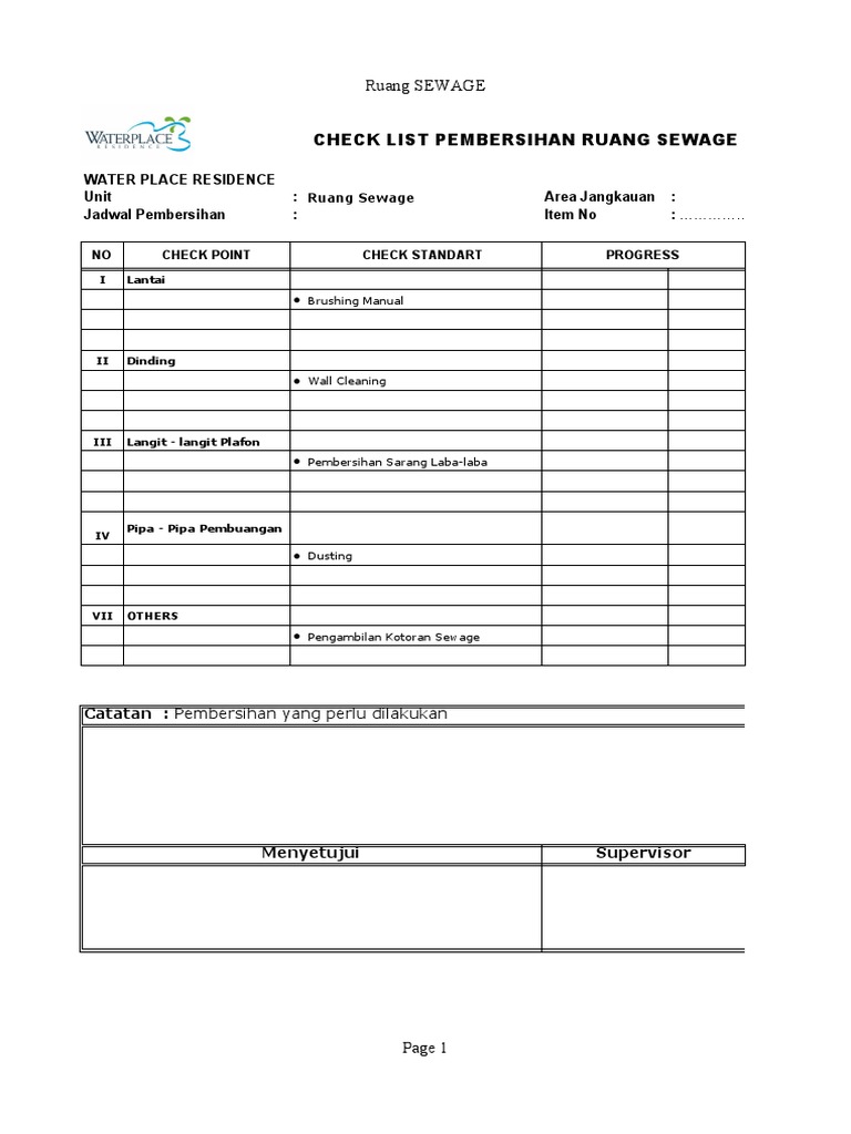 ALL FORM CHECK LIST WPR (Kebersihan) | PDF