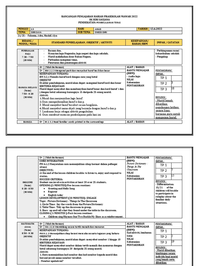 e-RPH Prasekolah 2022 M13 | PDF