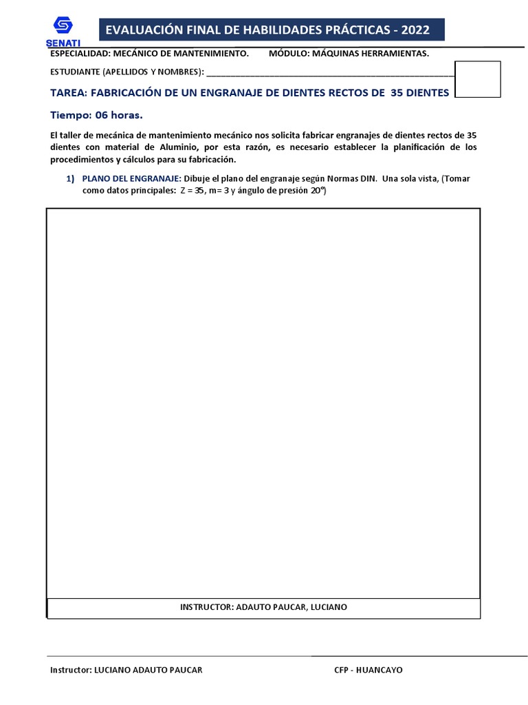 EVALUACION. HABILIDADES PRÁCTICAS 2022 Maq-.Hrrts | PDF | Engranaje | Evaluación