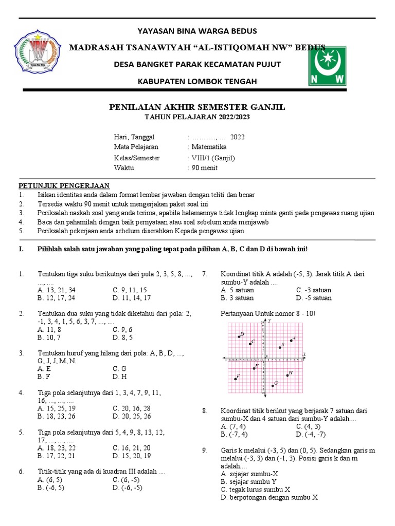 Soal Pas Kelas 8 MTK Ganjil | PDF