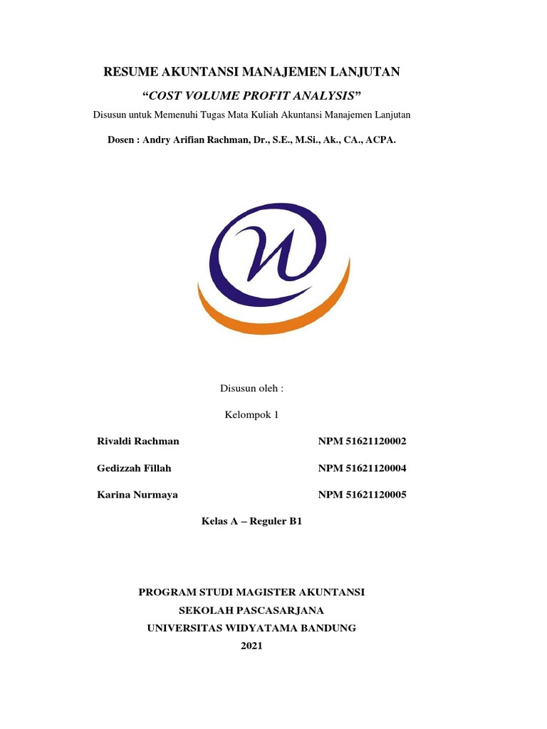 Resume Cost Volume Profit Analysis CVP Kelompok 1 PDF | PDF