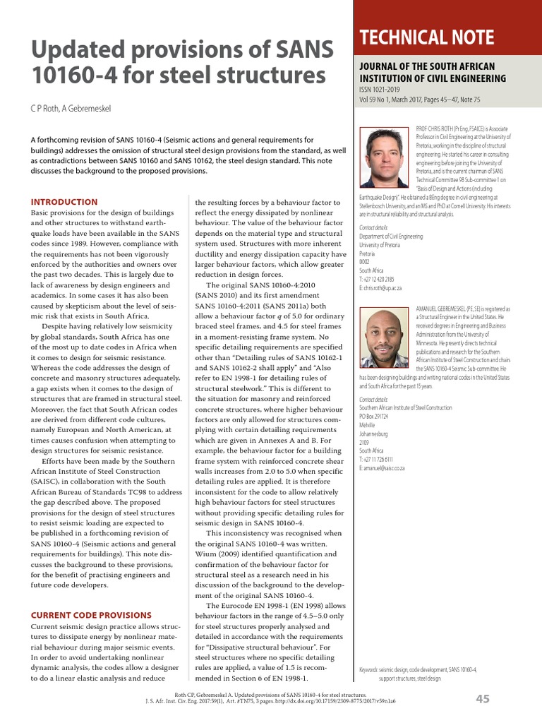 Updated Provisions of SANS 10160-4 For Steel Struc | PDF | Earthquake ...