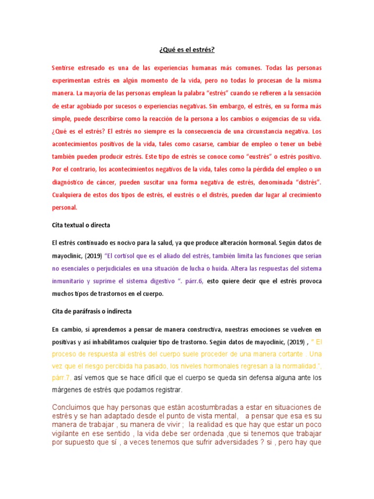 Manejo del Estrés y sus Efectos | PDF | Estrés (biología) | Conceptos ...