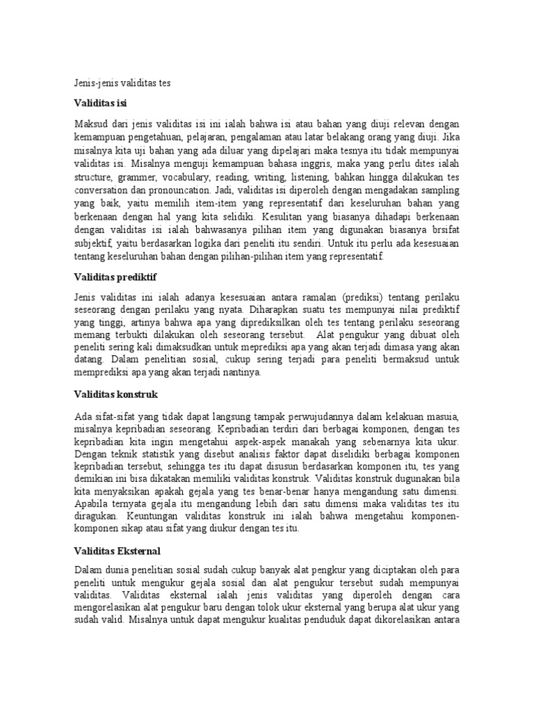 Jenis-Jenis Validitas dalam Penelitian | PDF