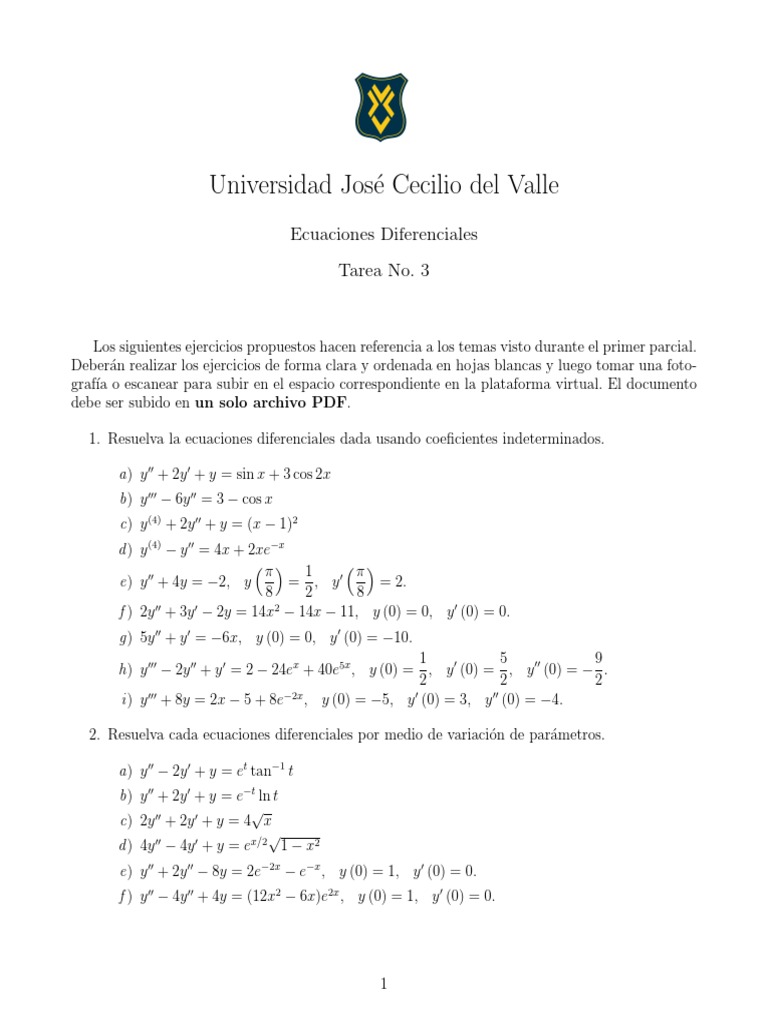 Tarea No. 3 | PDF | Ecuaciones | Cálculo