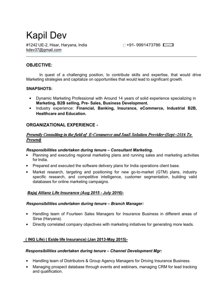 Kapil CV For Sales Profile New | PDF