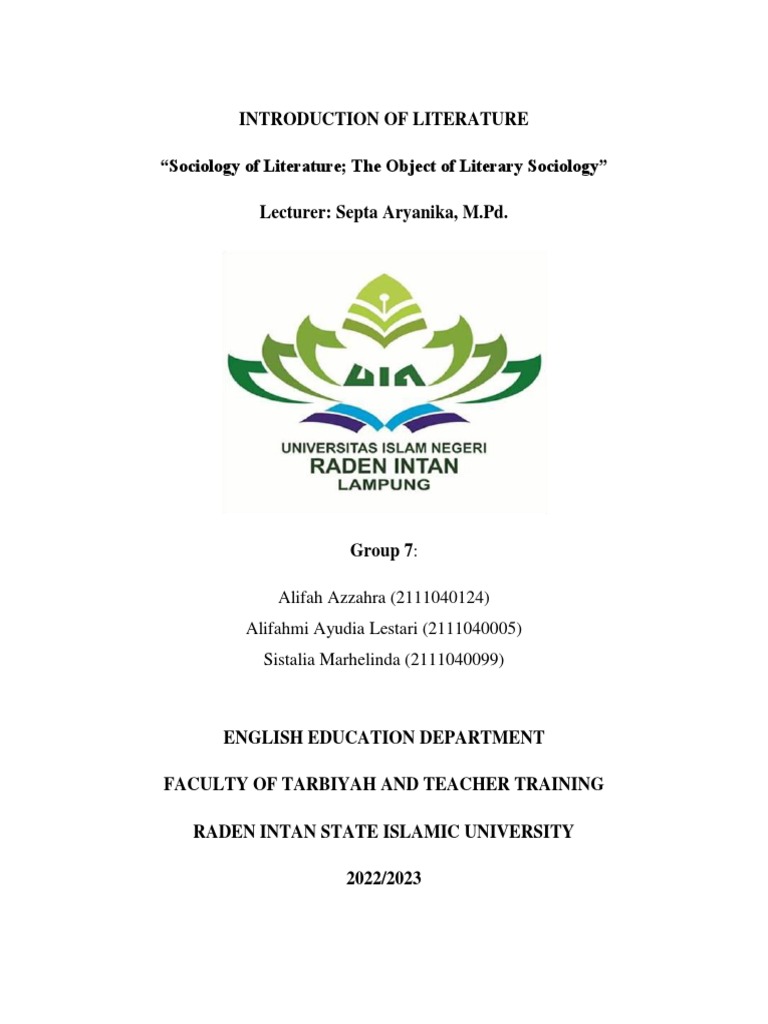 Group 7 3F Sociology of Literature | PDF | Sociology | Society