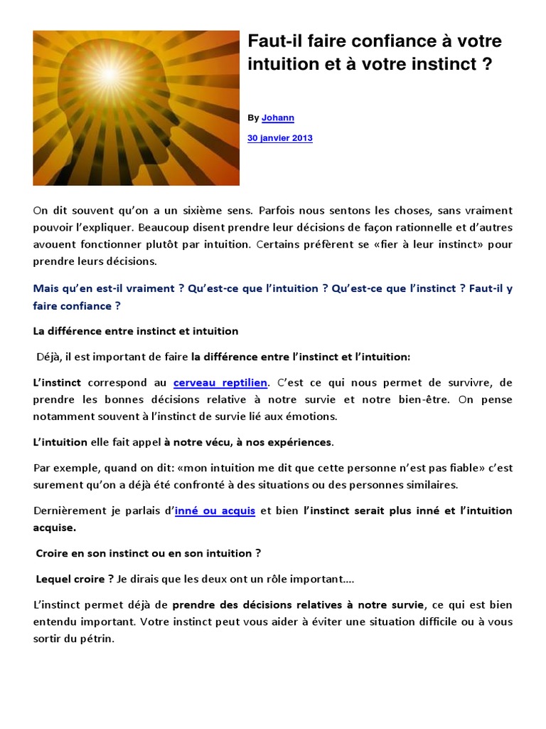 Instinct vs Intuition : Faut-il s'y fier ? | PDF | Intuition | Instinct