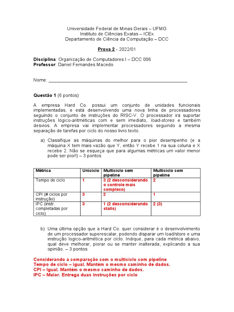 Prova OC1 UFMG | PDF
