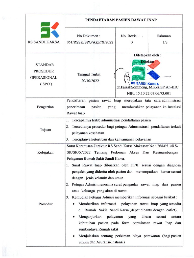 AKP 1 EP A Poin B (Pendaftaran Pasien RI) | PDF