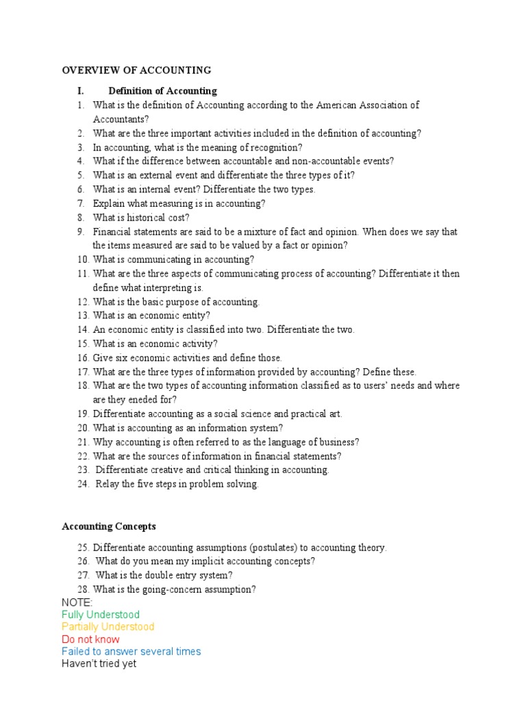 Cfas - Overview of Accounting - Review Questions | PDF