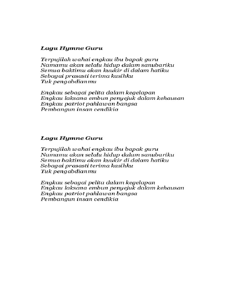 Lirik Lagu Hymne Guru Dan p3 | PDF Lirik Lagu Hymne Guru Dan p3 | PDF