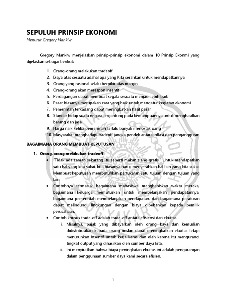 10 Prinsip Ekonomi | PDF