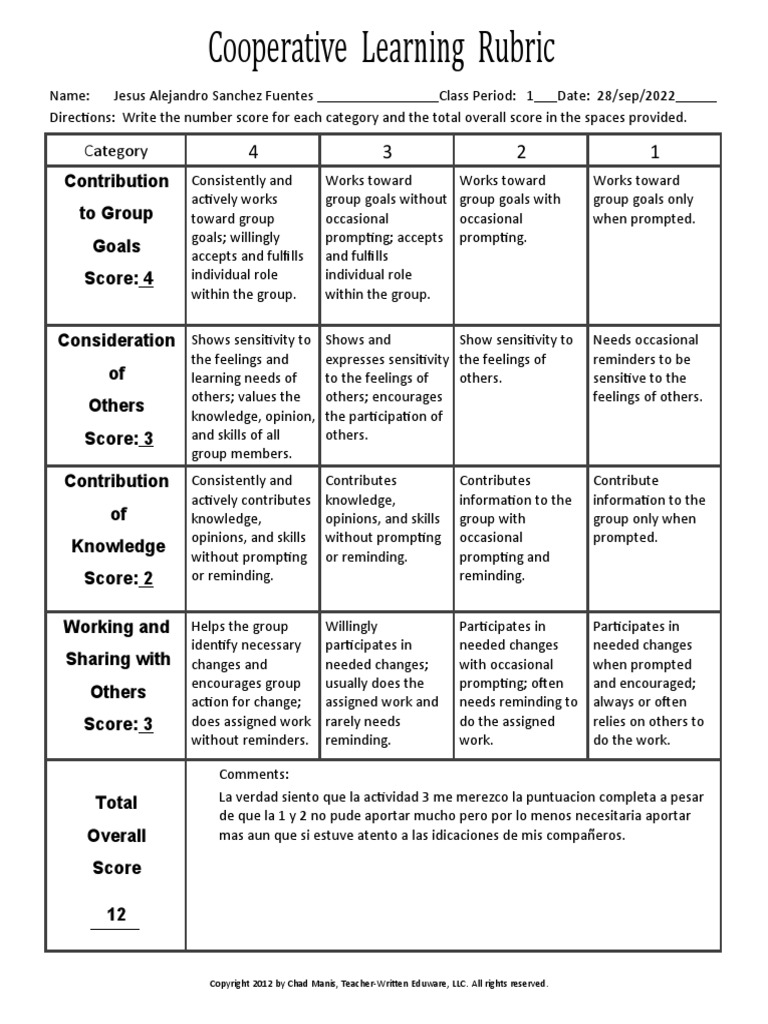 Rubric Cooperative Learning | PDF | Rubric (Academic) | Behavioural Sciences