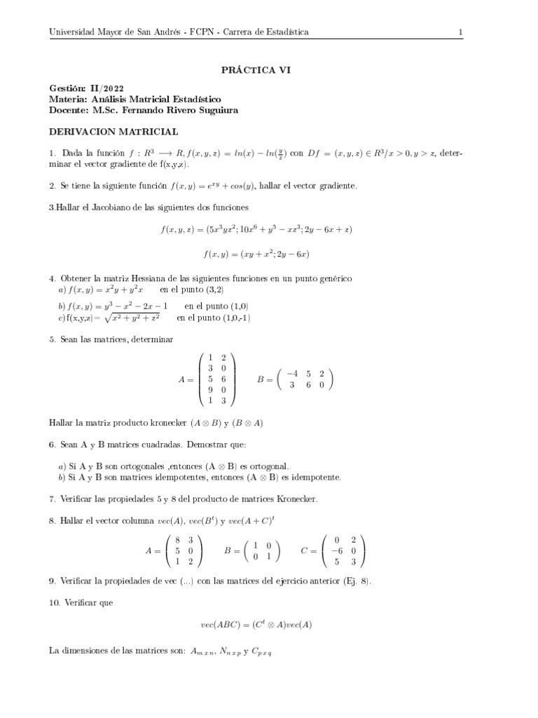 Practica 6 Derivacion Matricial | PDF | Matriz (Matemáticas) | Funciones y mapeos