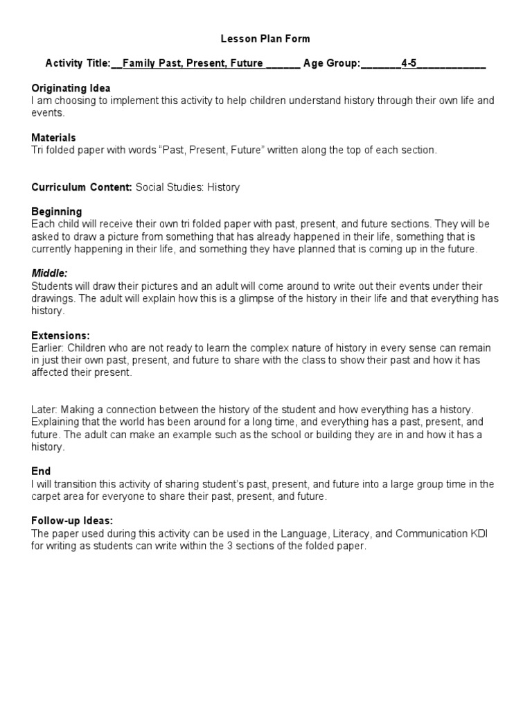 Lesson Plan Family Past Present Future | PDF