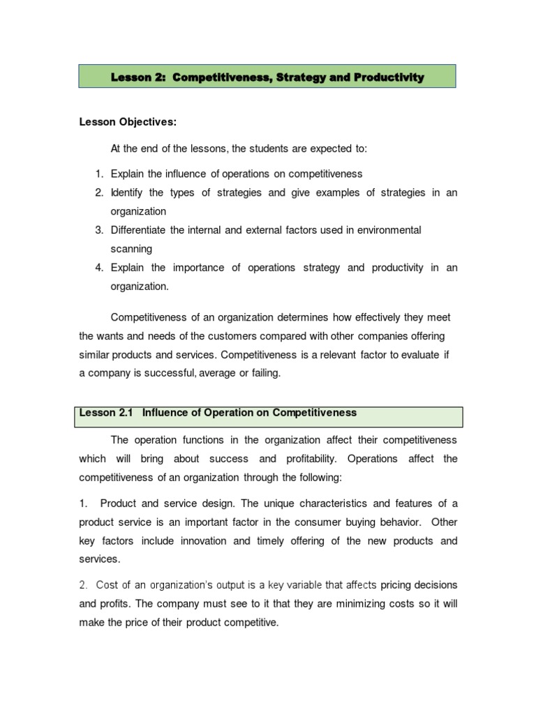 Lesson 2 | PDF | Strategic Management | Competitive Advantage