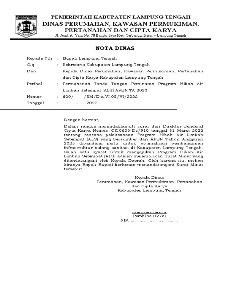 NOTA DINAS Hibah ALS | PDF