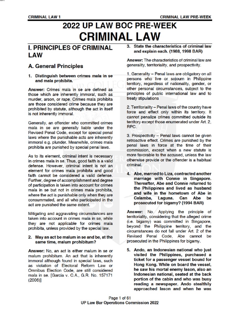2022 UP PreWeek - Criminal Law | PDF