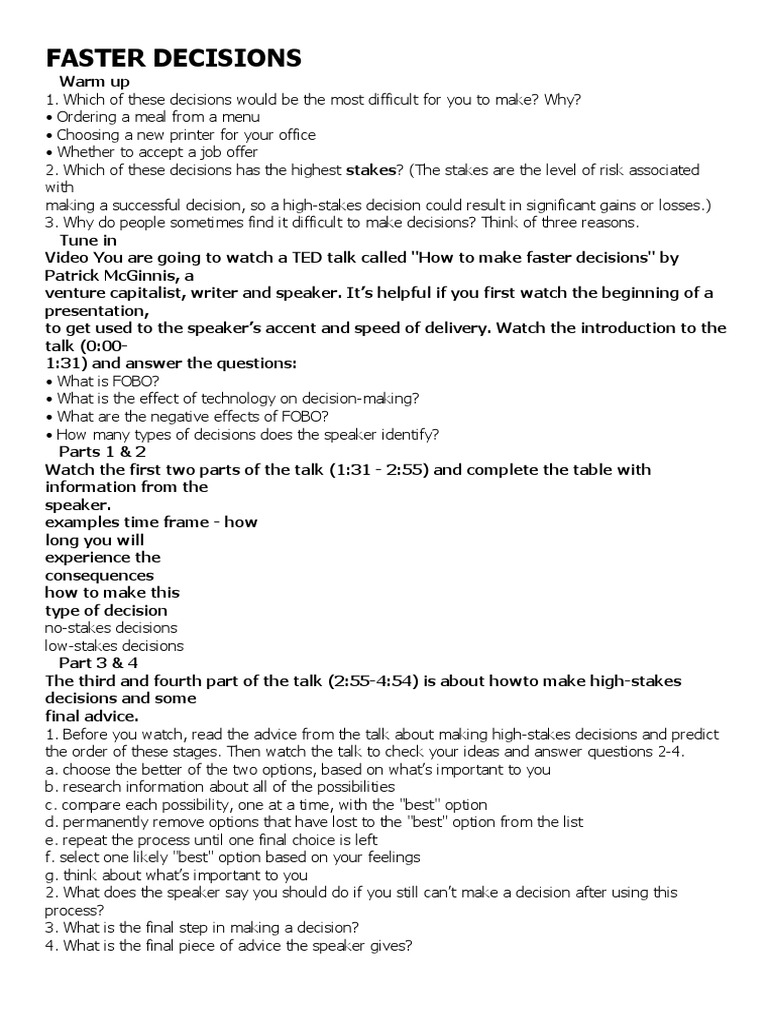 Faster Decisions | PDF