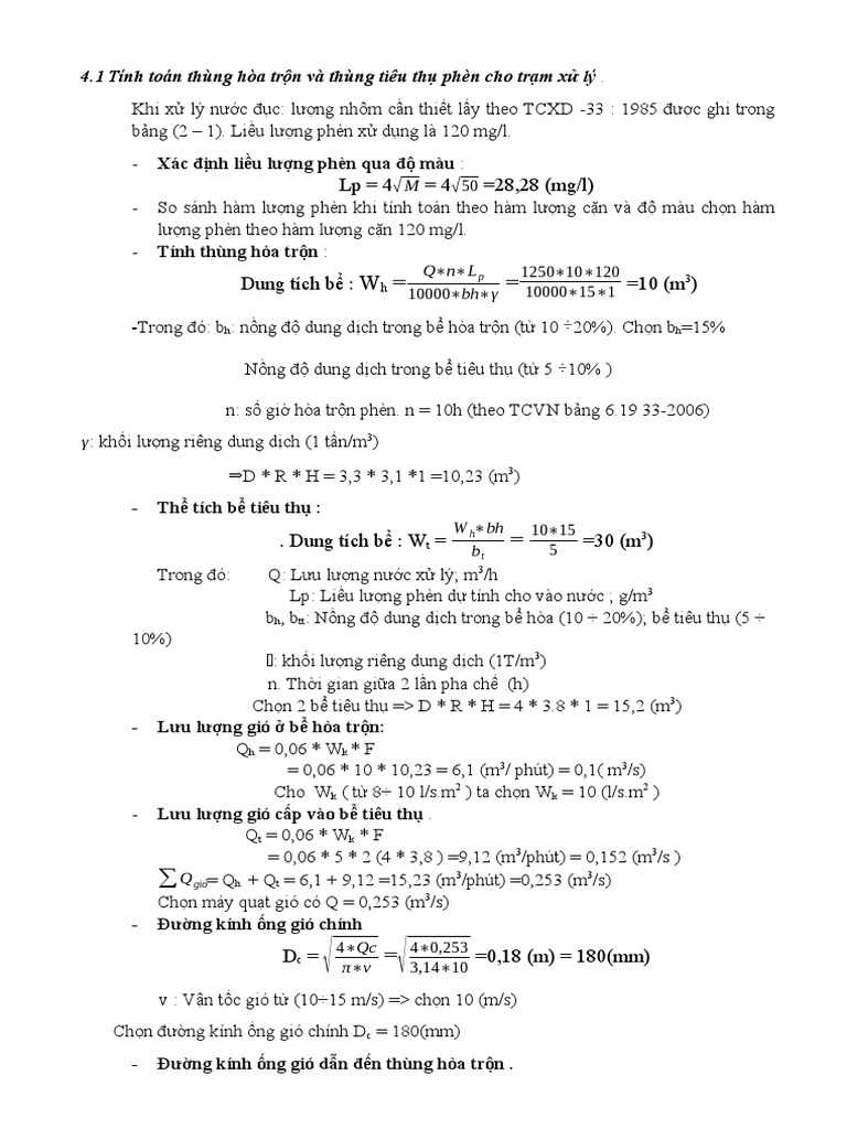 Tính Toán Thùng Hòa TR N Và Thùng Tiêu TH Phèn Cho TR M X Lý | PDF