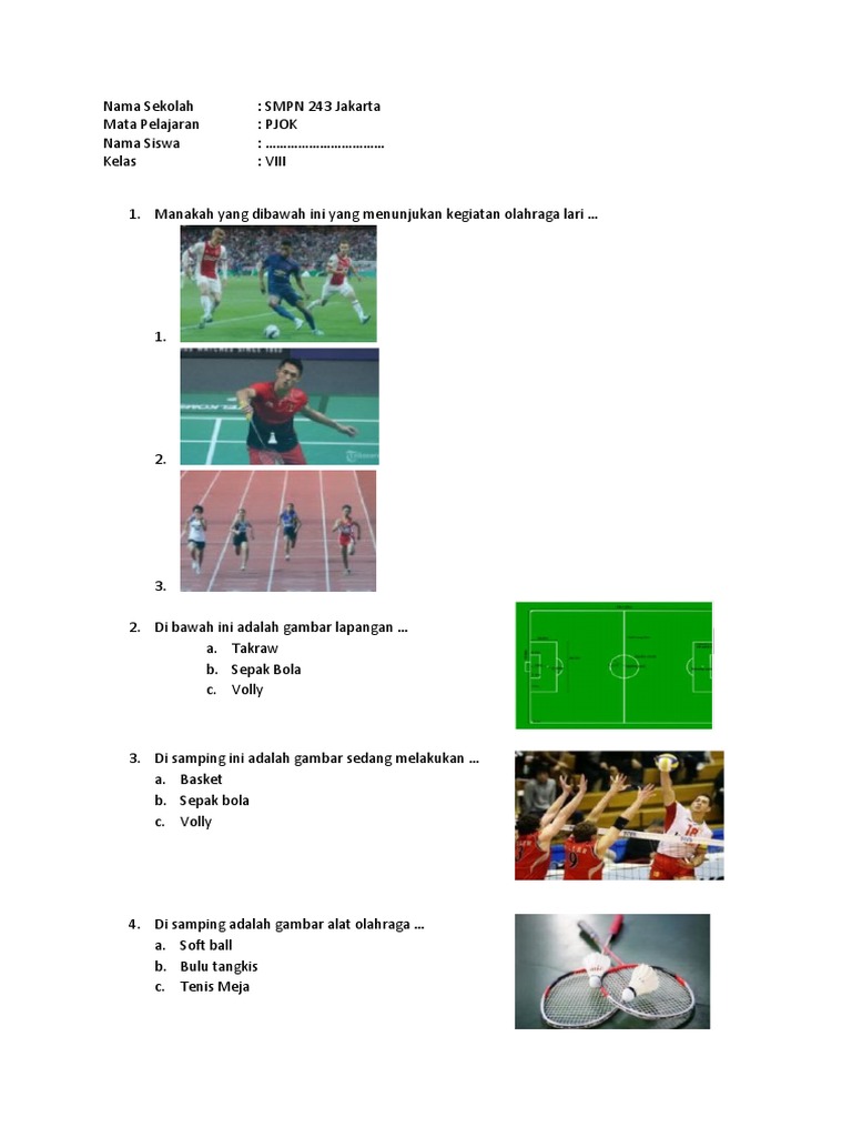 Soal PJOK Kelas VII dan VIII SMPN 243 | PDF | Olahraga & Rekreasi