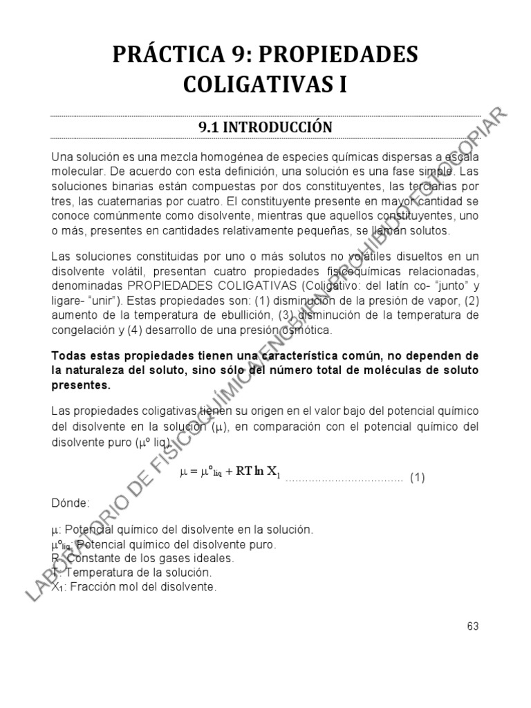 Práctica 9 Propiedades Coligativas I | PDF | Fase (materia) | Solvente