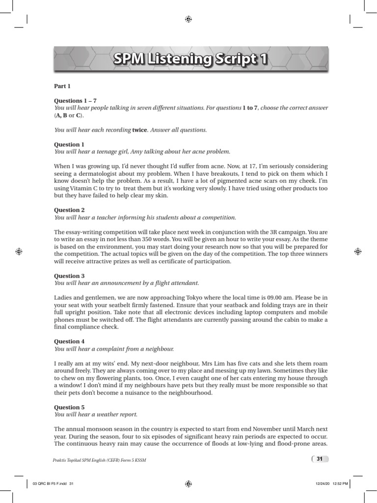 Listening Set 1 - Script Praktis Topikal | PDF | Blog