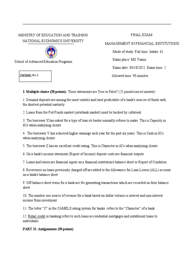 Mid-Term-Exam 2021 2022 | Download Free PDF | Loans | Banks