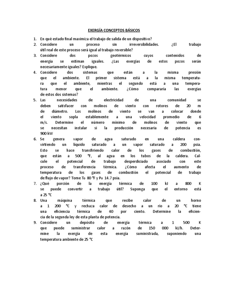 Exergía Conceptos Básicos | PDF | Calor | Ejercicio