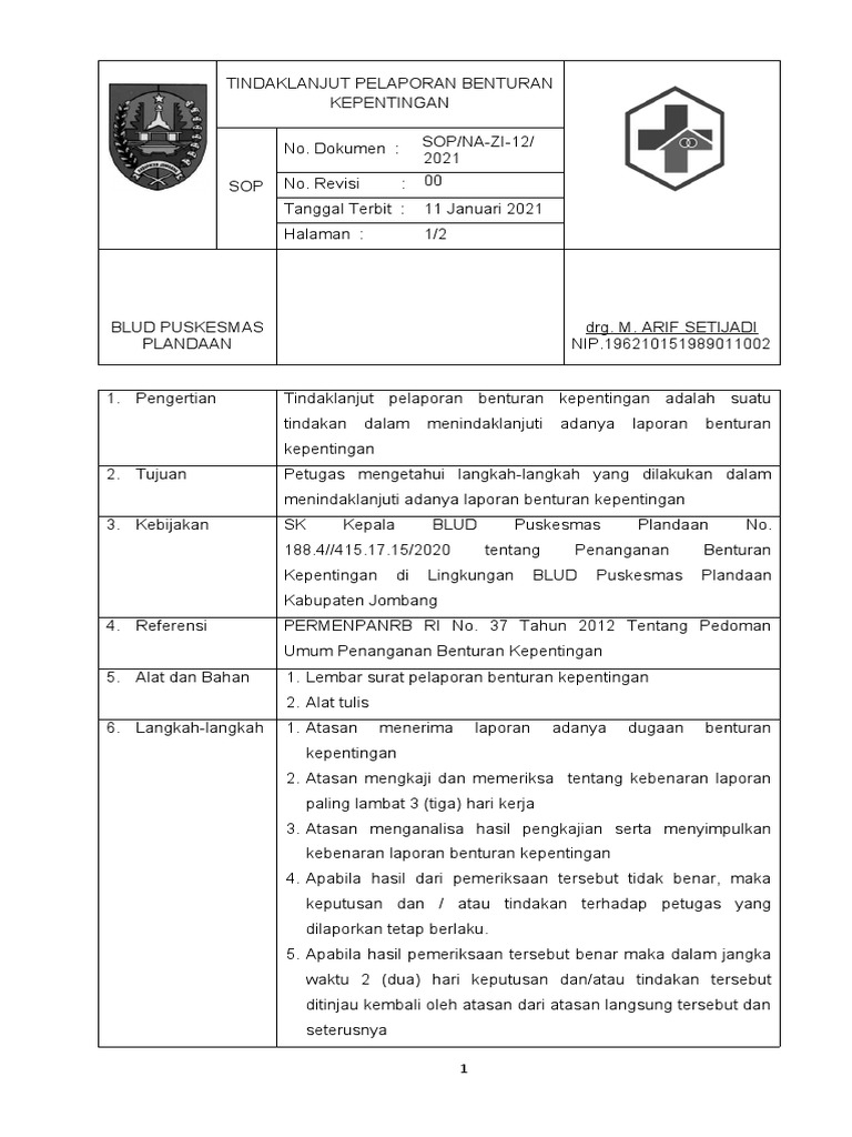 Sop Tindak Lanjut Benturan Kepentingan | PDF