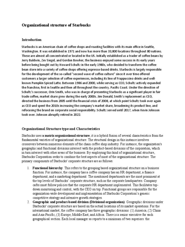 Organizational Structure of Starbucks | PDF | Starbucks ...