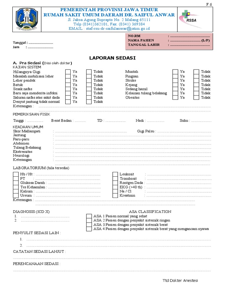 Laporan Sedasi - Ukuran F3 | PDF