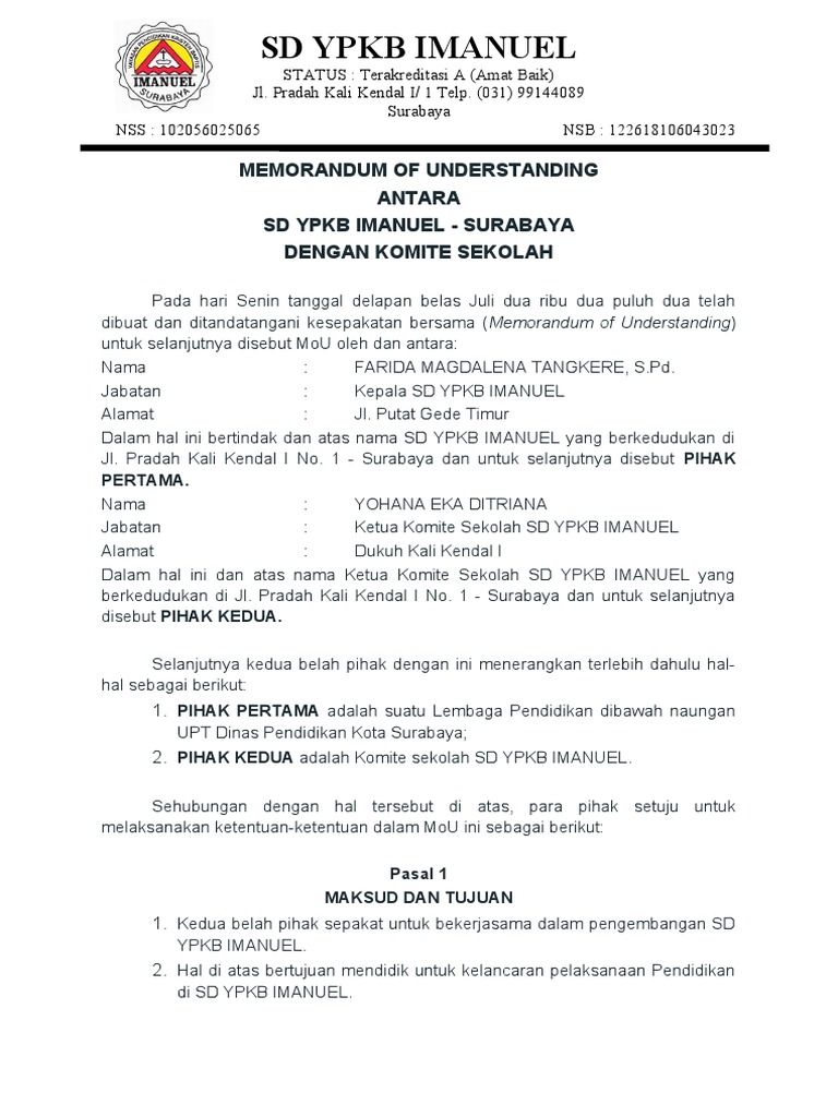 Mou Sekolah Dengan Komite | PDF
