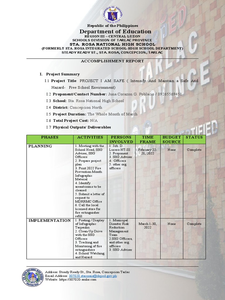 Accomplishment Report SSG Clean Up Drive | PDF | Fire Safety | Hazards