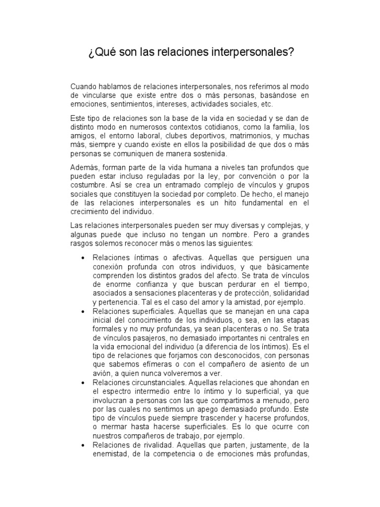 Tipos de Relaciones Interpersonales | PDF | Relaciones interpersonales ...
