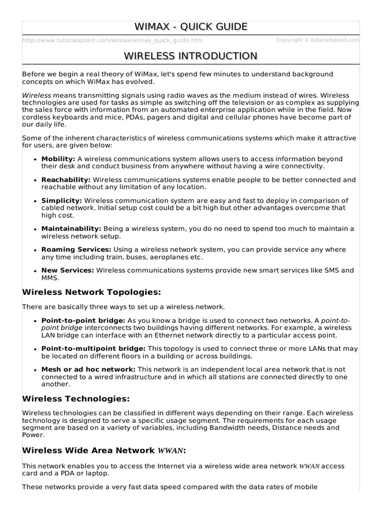 Wimax Quick Guide | PDF | Wi Max | Wi Fi