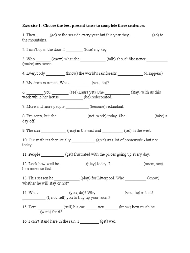 Tense Exercises | PDF