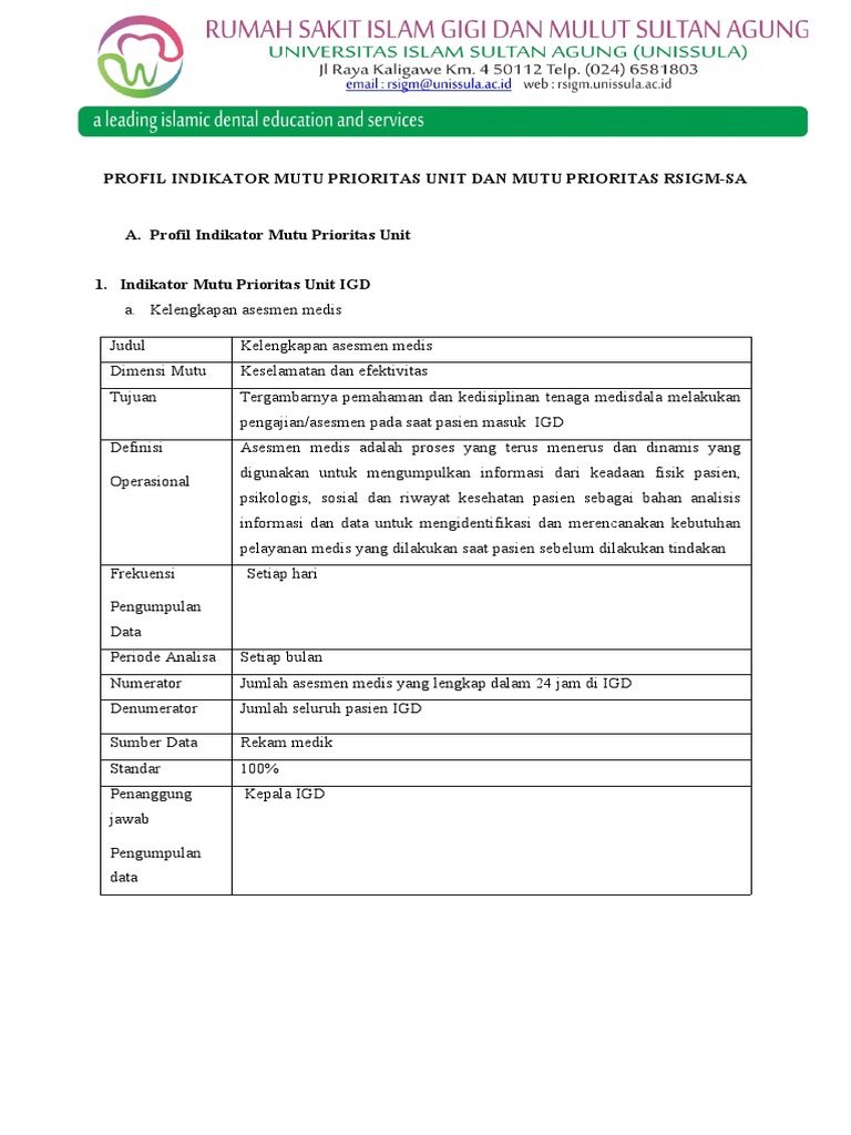 Profil Indikator Mutu Prioritas Unit Dan Mutu Prioritas Rsigm Fix | PDF