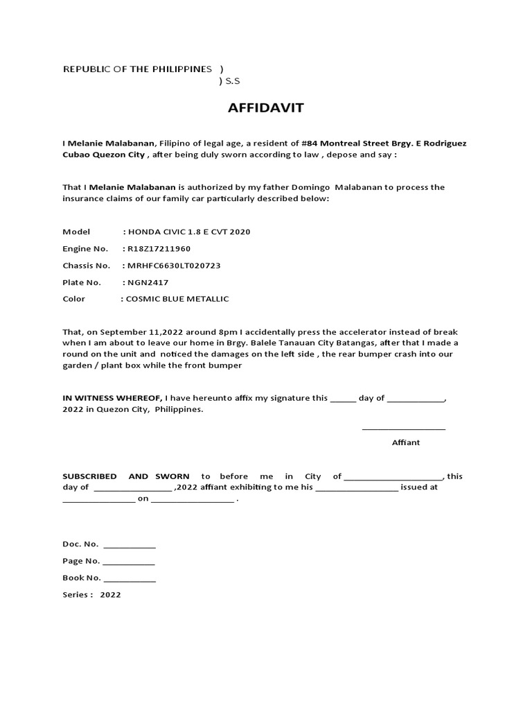 Affidavit Civic | PDF | Business | Finance & Money Management