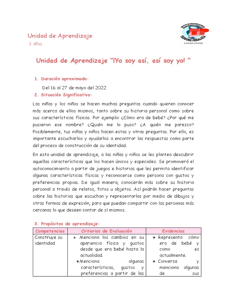 Unidad de Aprendizaje: ¡Yo soy así! | PDF | Aprendizaje | Conceptos ...